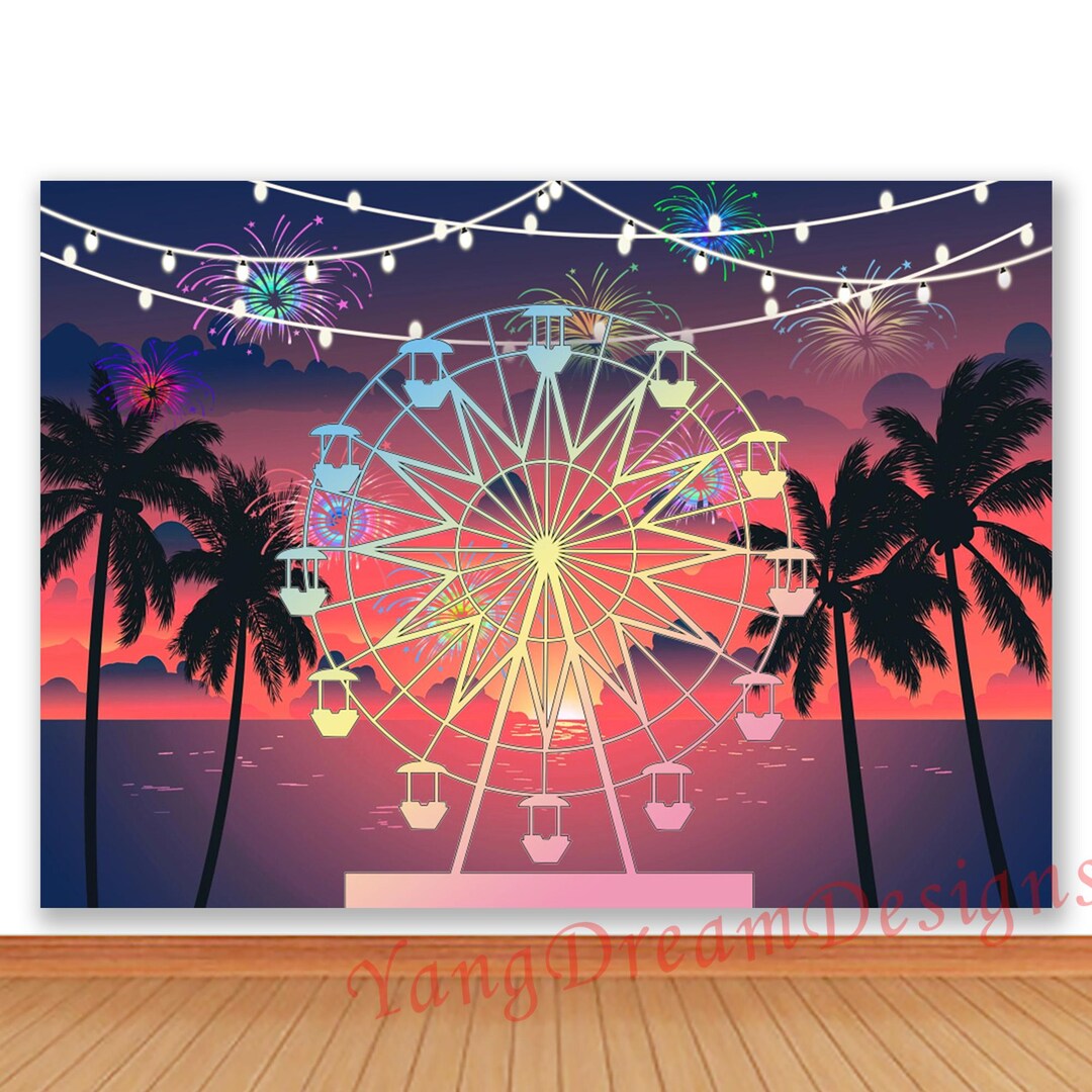Ferris Wheel Photo Backdrop Summer Palm Leaves Sunset Music Festival ...