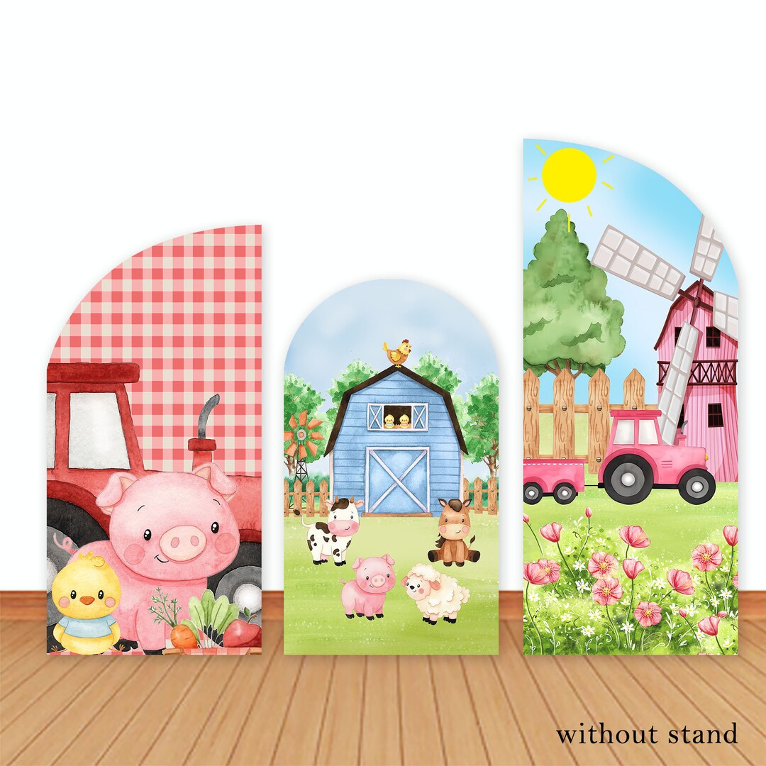 Farm Animals Arch Cover Double-sided Photo Backdrop Barn Photography ...