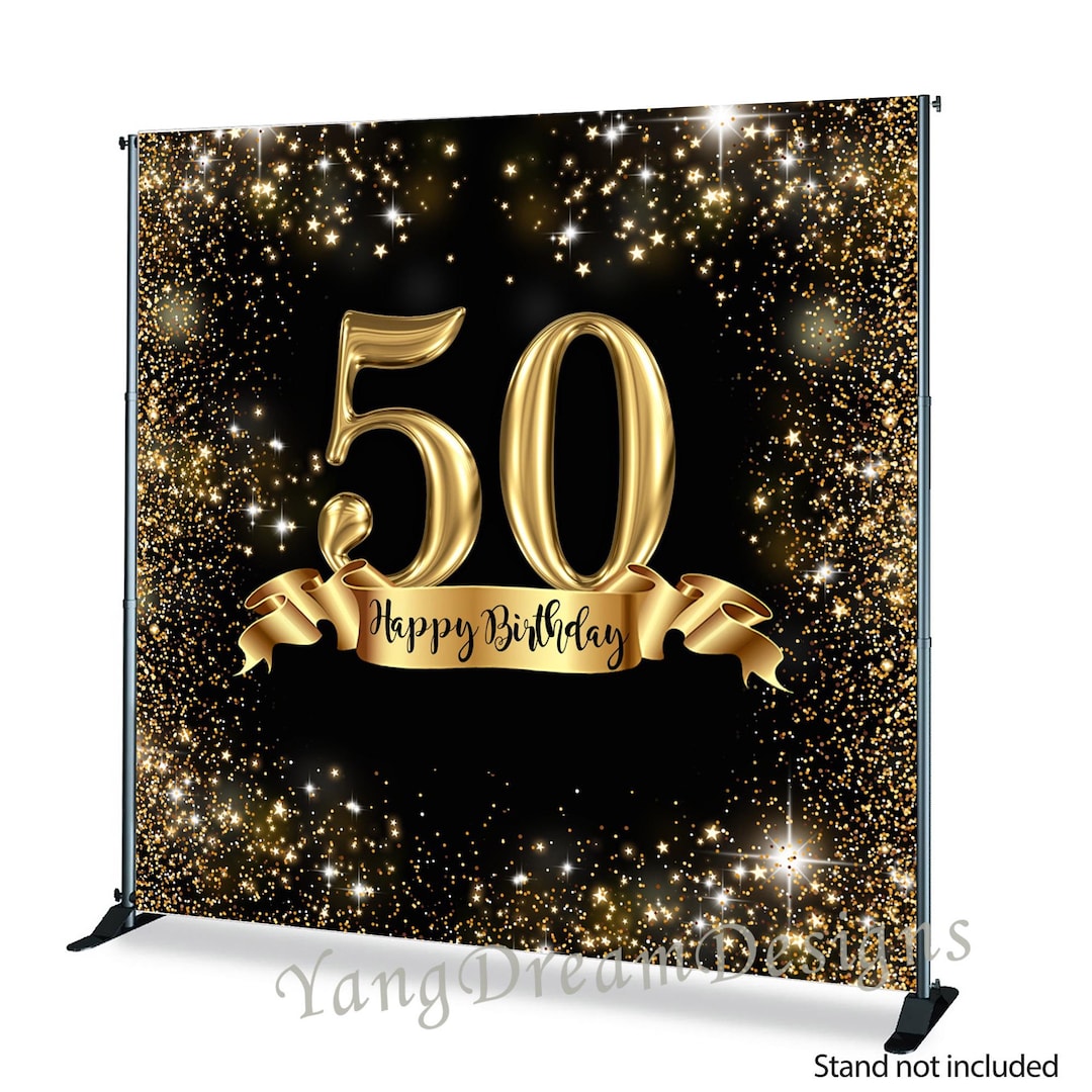 Happy 50th Birthday Photo Backdrop Custom 40th 50th 60th Gold and Black ...