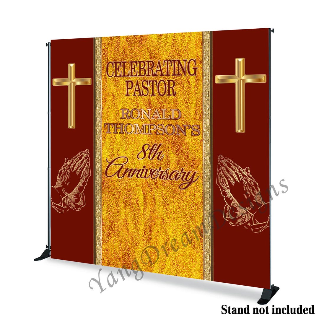 Celebrating Pastor Anniversary Backdrop Gold Cross Burgundy Photography ...