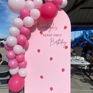 Strawberry First Birthday Arch Backdrop: Pink Berry Party Photo Cover ...