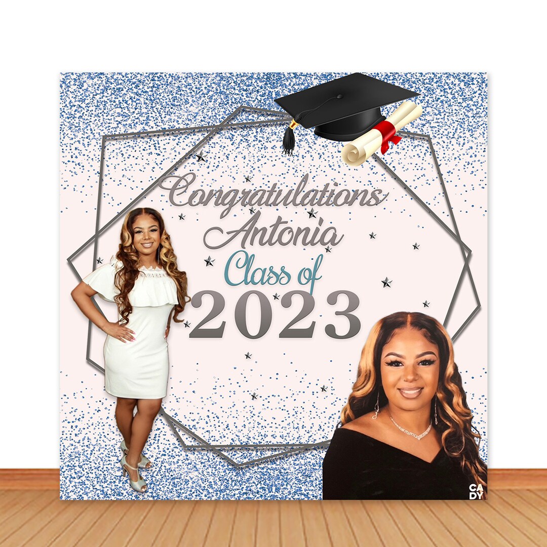 Class of 2023 Photo Backdrop Graduation Celebration Party Blue Glitter ...