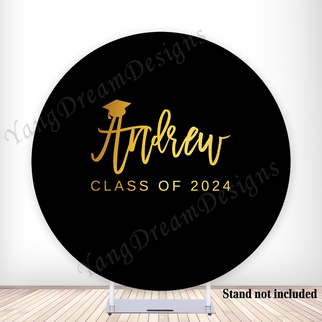 Class of 2024 Round Backdrop Cover Black and Gold Photo Background ...