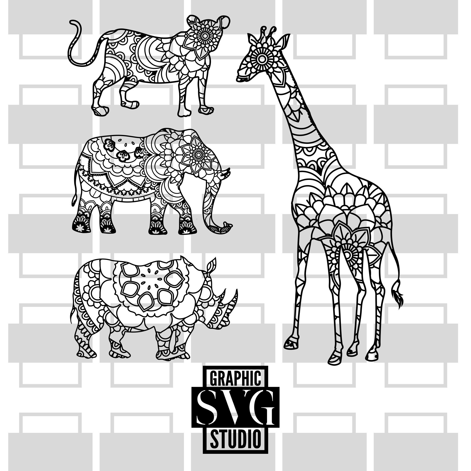Animal Mandala Svg, Lioness Mandala Svg, Giraffe Mandala Svg,rhino ...