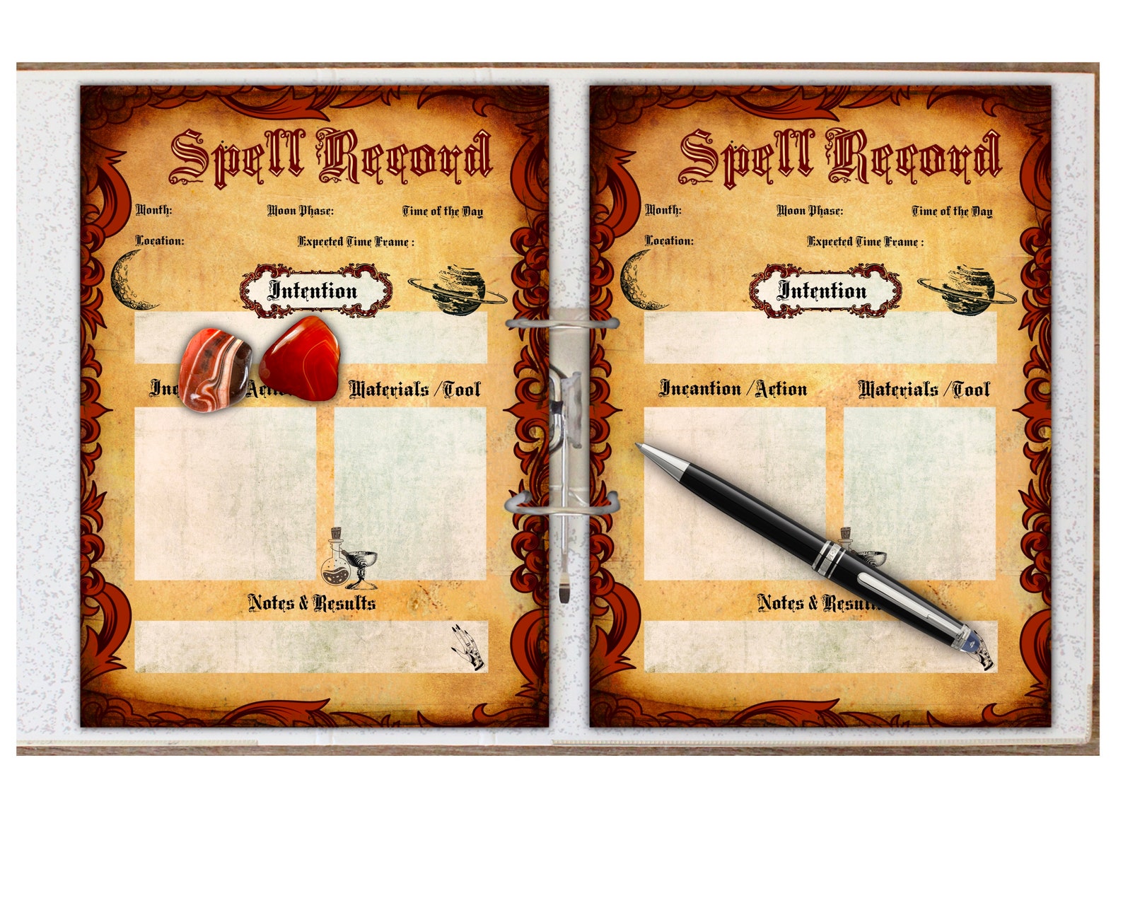 Spell Book Grimoire Book of Shadows Spell Recipe Page Witch Stationery ...