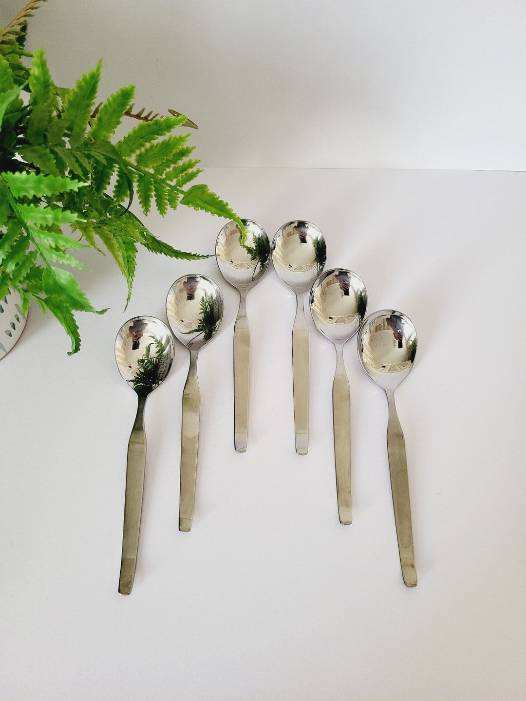 Set of 6 Retro Viners 'profile' Style Soup / Pudding Spoons - Stainless ...