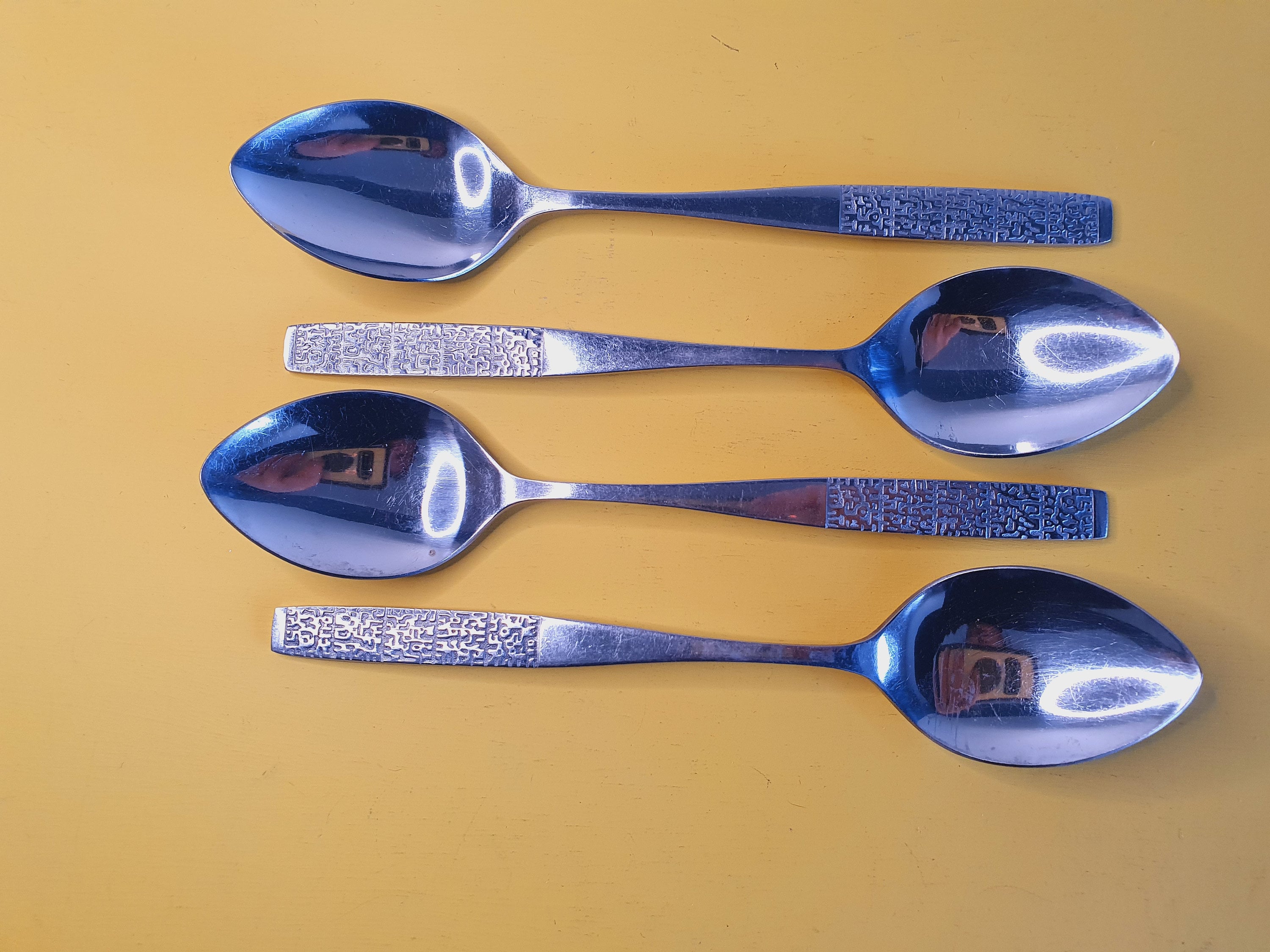 Set of 4 Viners 'penthouse' Pattern Dessert Spoons Stainless Steel Mid ...