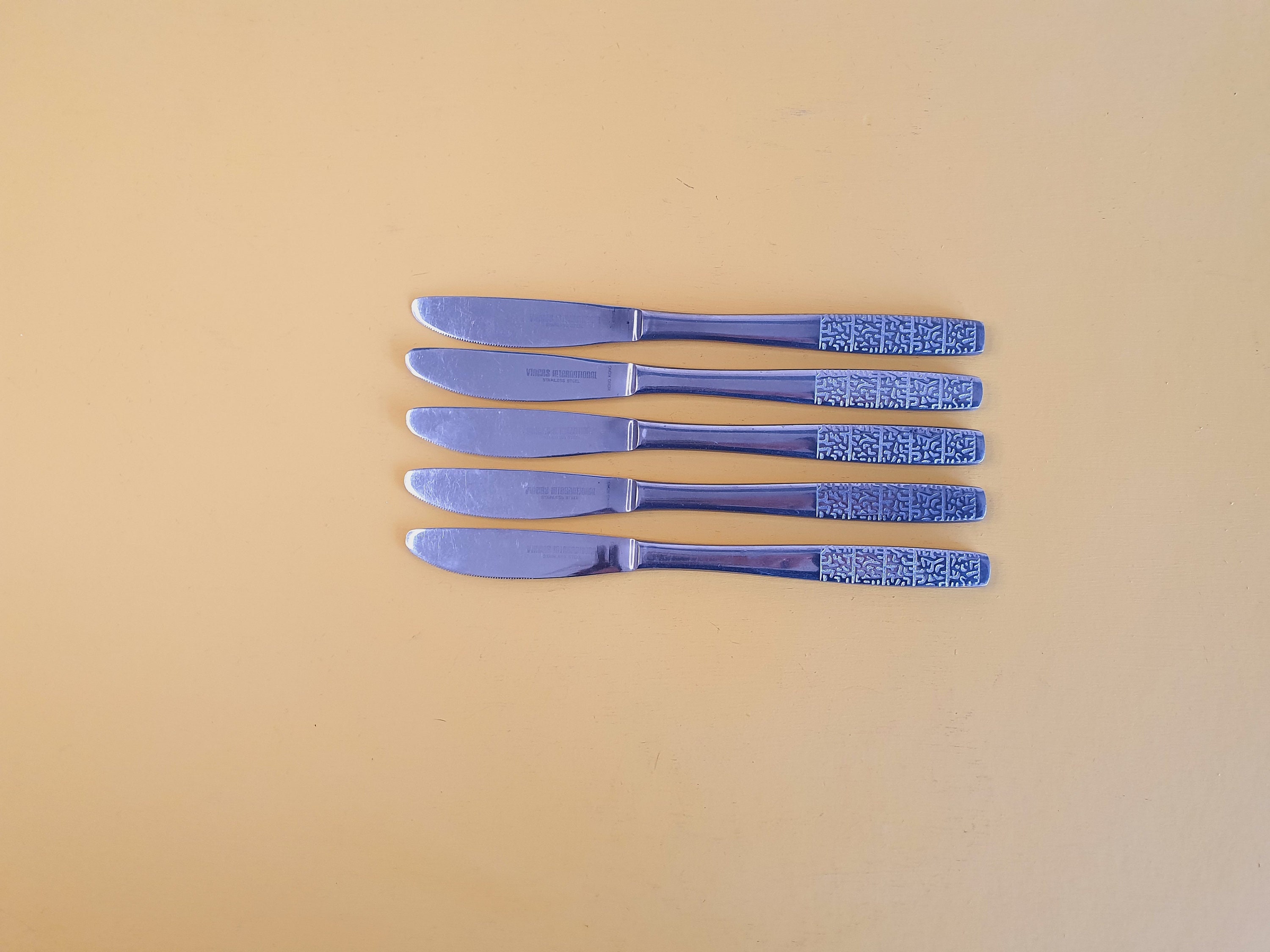 Set of 5 Viners 'penthouse' Pattern Knives Stainless Steel Mid Century ...