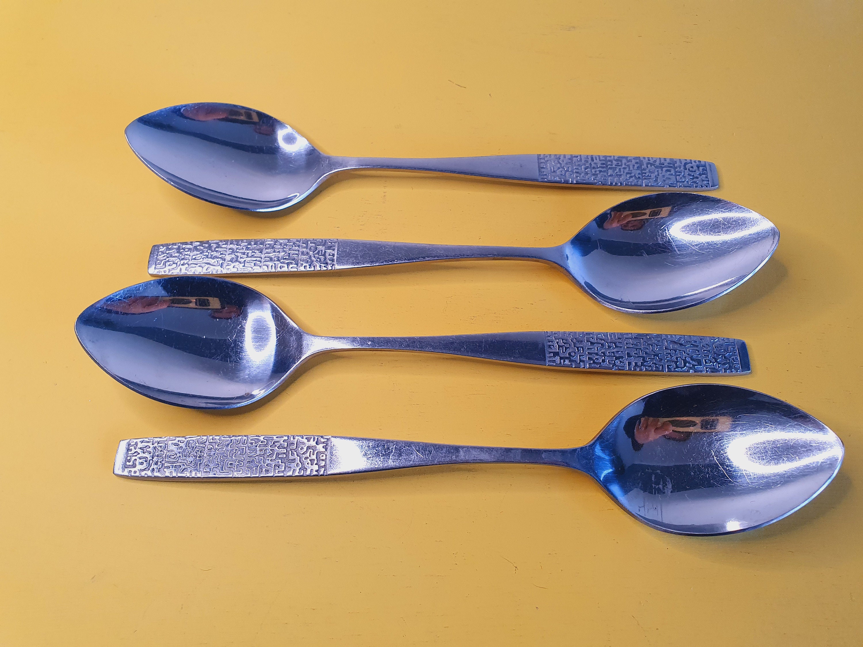 Set of 4 Viners 'penthouse' Pattern Dessert Spoons Stainless Steel Mid ...