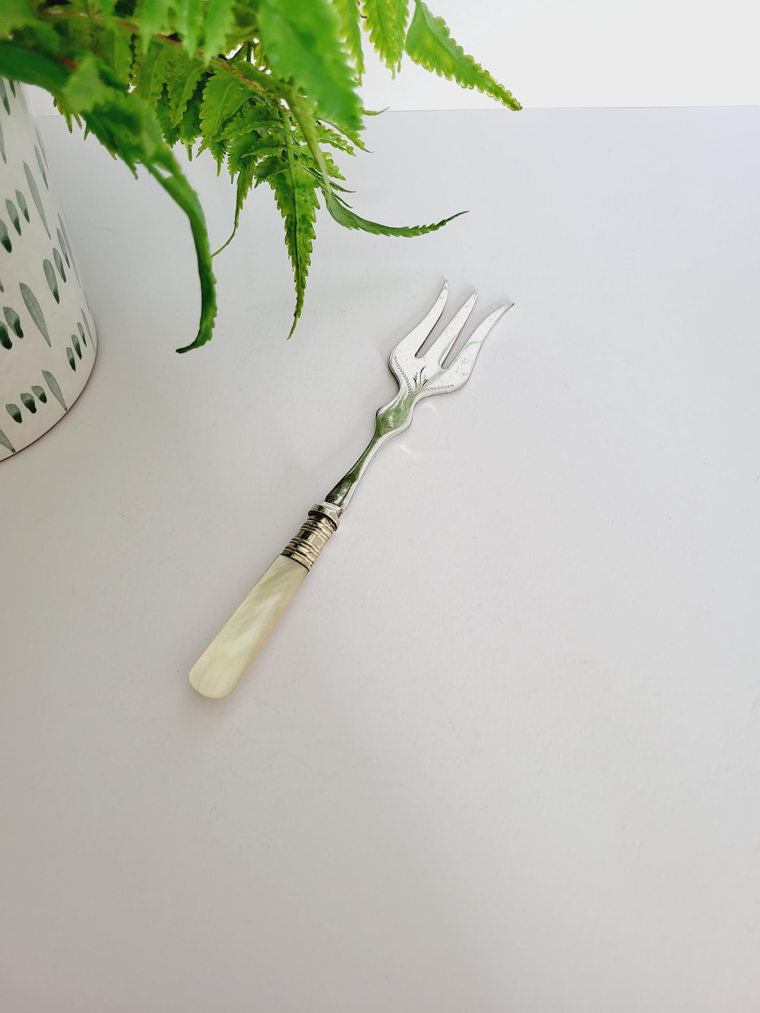 Vintage Mother of Pearl Handled Cold Meat / Buffet Fork / Small Bread ...