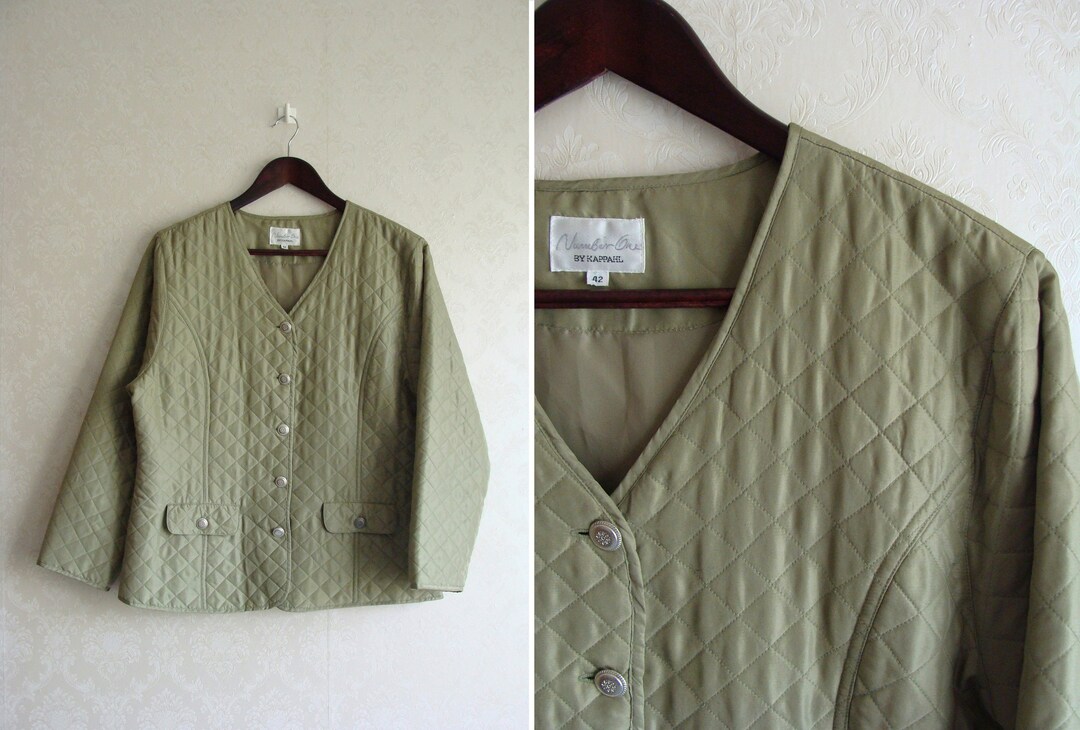 Sage Green Quilted Liner Jacket, Cropped Silk Jacket, Minimal Silk ...