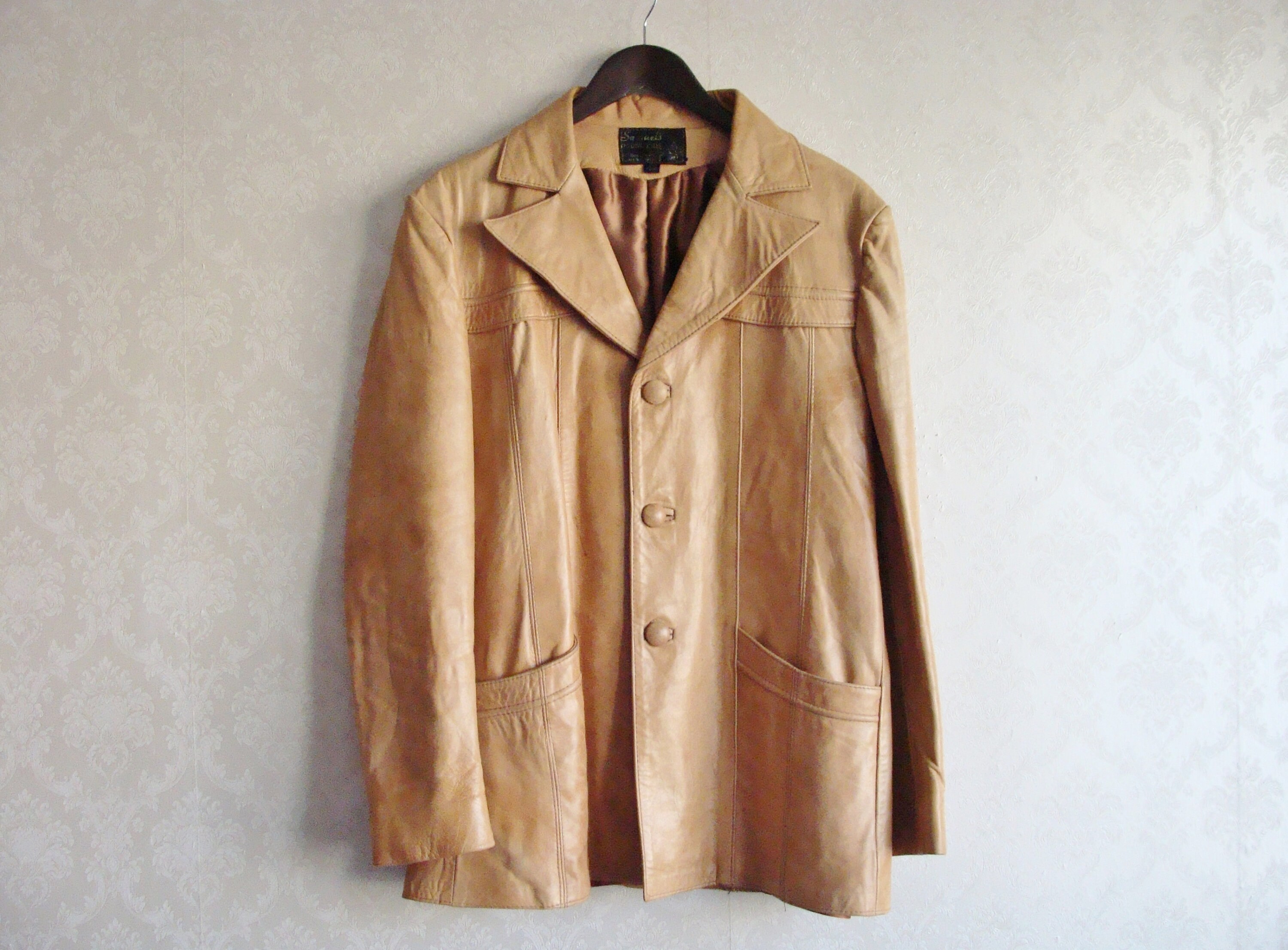 60s 70s Men's Tan Leather Jacket, Psychedelic Freakbeat Dandy Leather ...