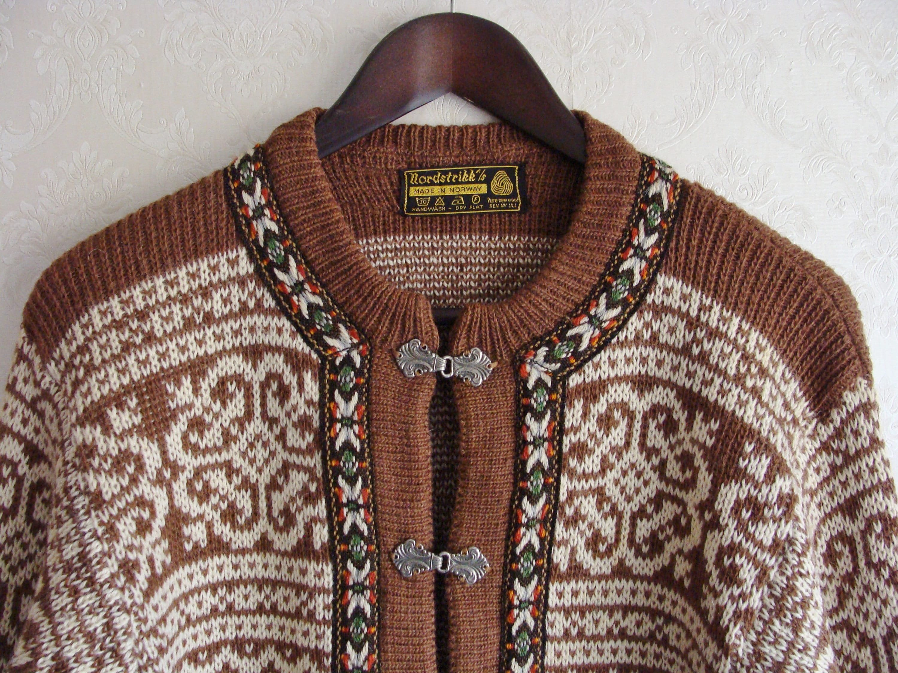 80s Nordstrikk Norwegian Wool Cardigan Unisex, Traditional Nordic Brown ...