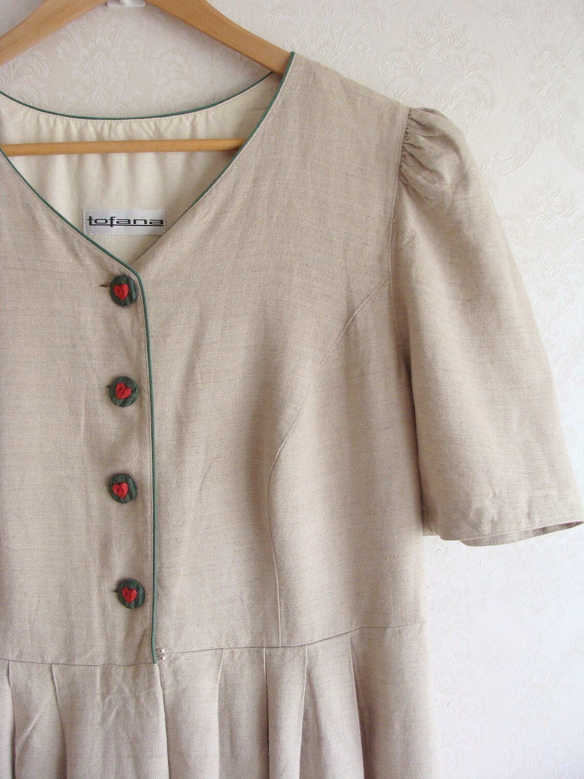 Vintage Linen Beige Dirndl Dress, Traditional German Austrian Trachten ...