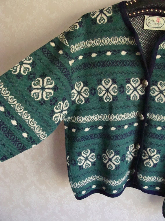 Celtic Patterned Wool Knit Cardigan, Austrian Trachte… - Gem