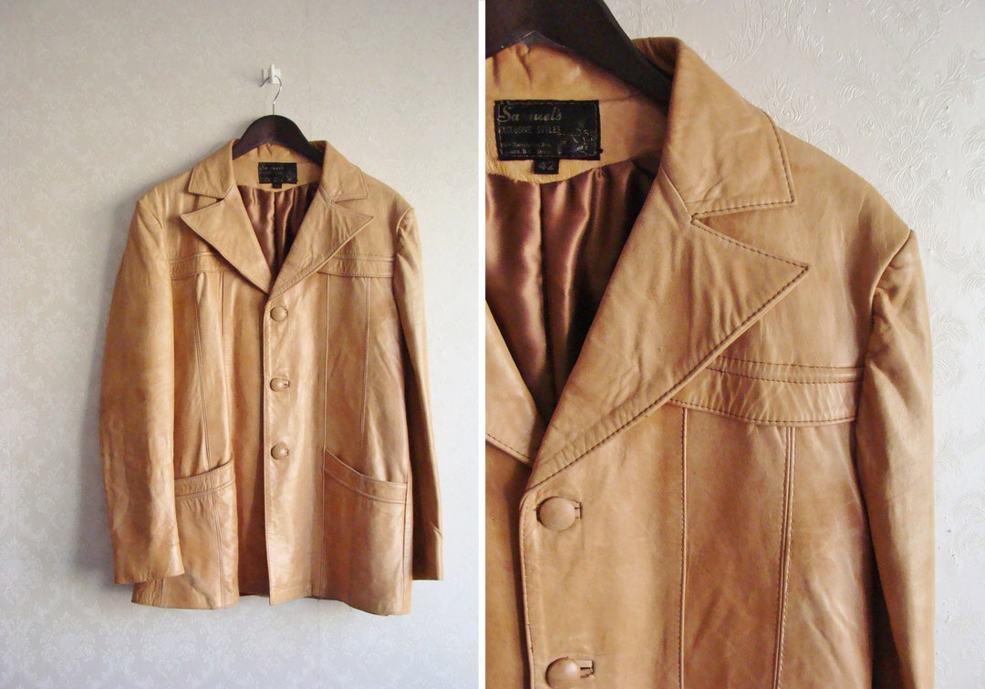 60s 70s Men's Tan Leather Jacket, Psychedelic Freakbeat Dandy Leather ...
