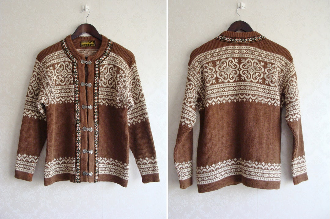 80s Nordstrikk Norwegian Wool Cardigan Unisex, Traditional Nordic Brown ...