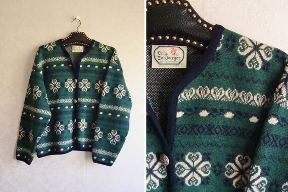 Celtic Patterned Wool Knit Cardigan, Austrian Trachte… - Gem