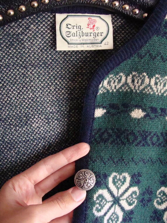 Celtic Patterned Wool Knit Cardigan, Austrian Trachte… - Gem
