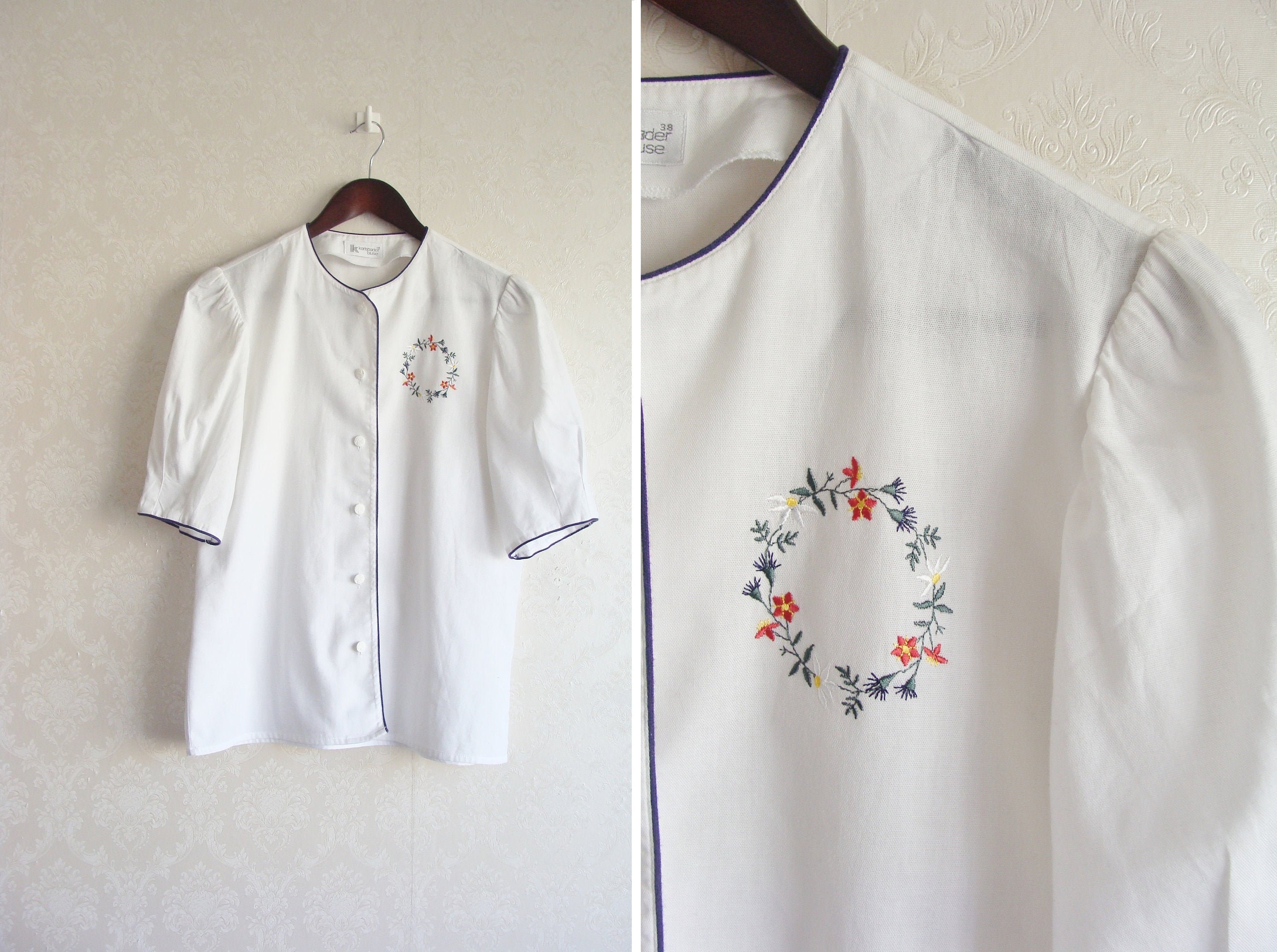 White Embroidered Cotton Shirt Minimal Button up Short Sleeve - Etsy