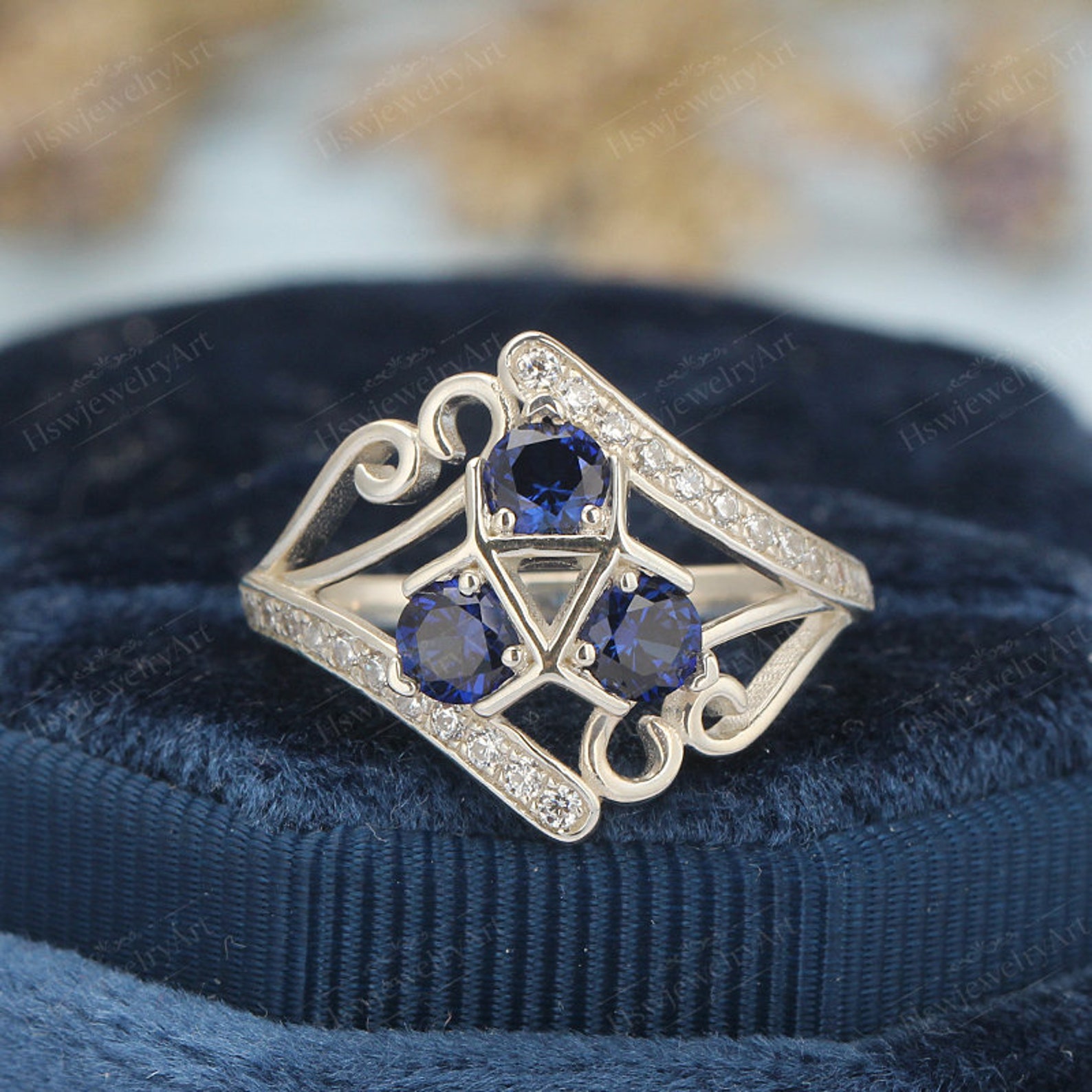 Three Stone Zora's Sapphire Legend of Zelda Engagement | Etsy