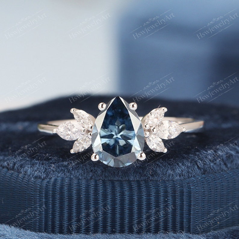 Blue Grey Moissanite Engagement Ring Unique Engagement Ring - Etsy