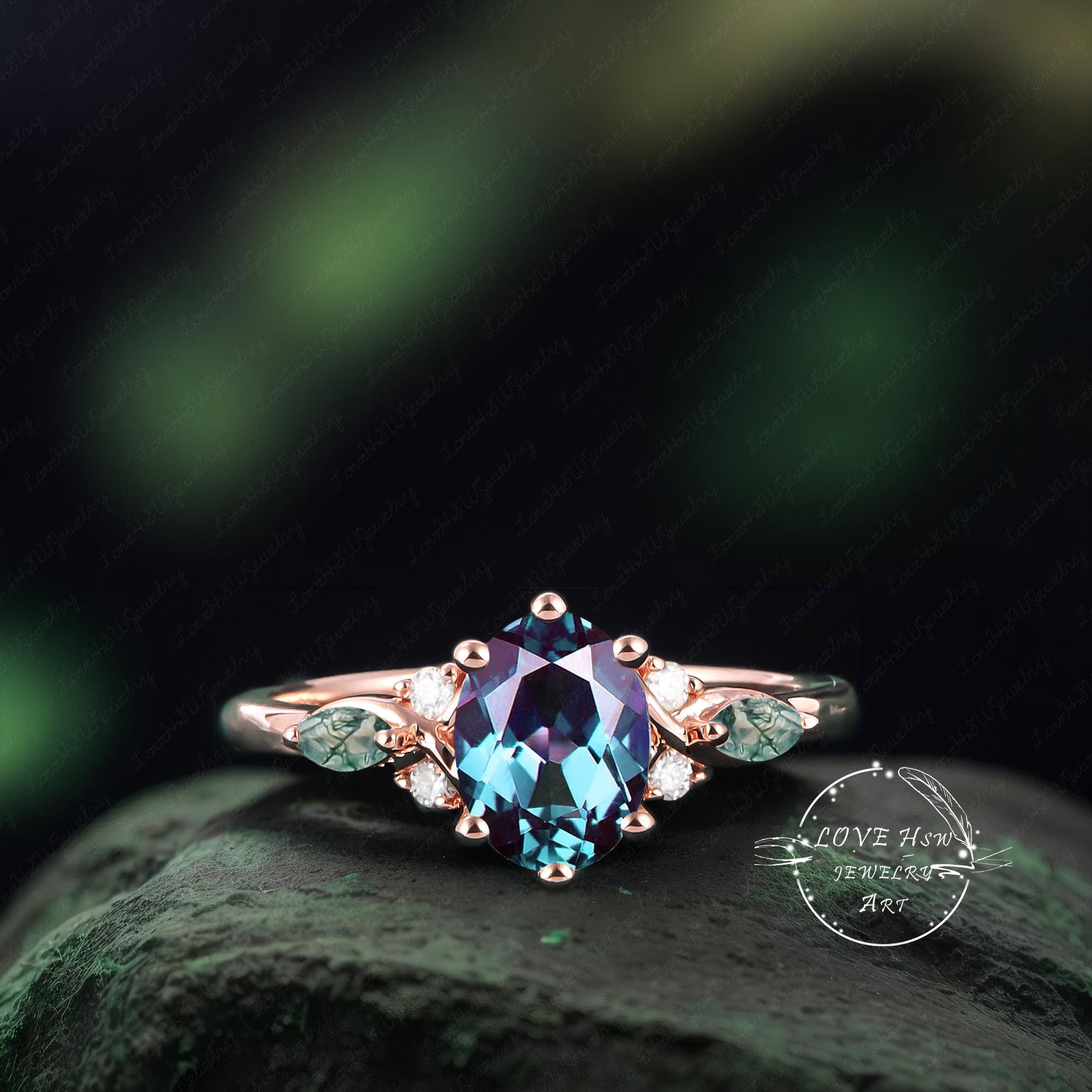 Vintage Oval Alexandrite Engagement Ring Set Bridal Sets Women Rose ...