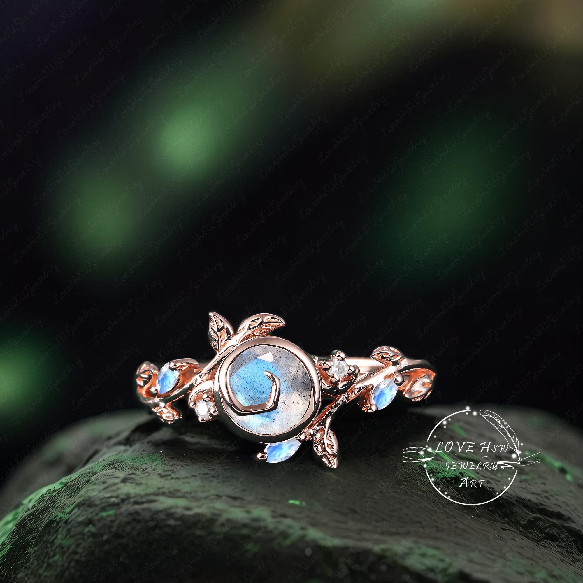 Vintage Labradorite Engagement Ring Nature Inspired Bridal Ring Women ...
