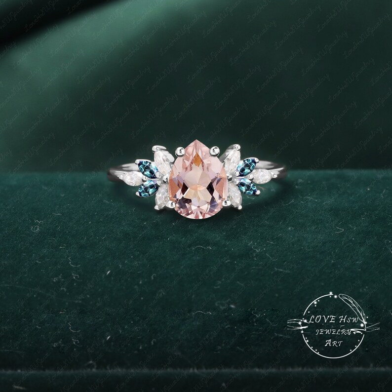 Vintage Morganite Engagement Ring Women Rose Gold Unique Pear - Etsy