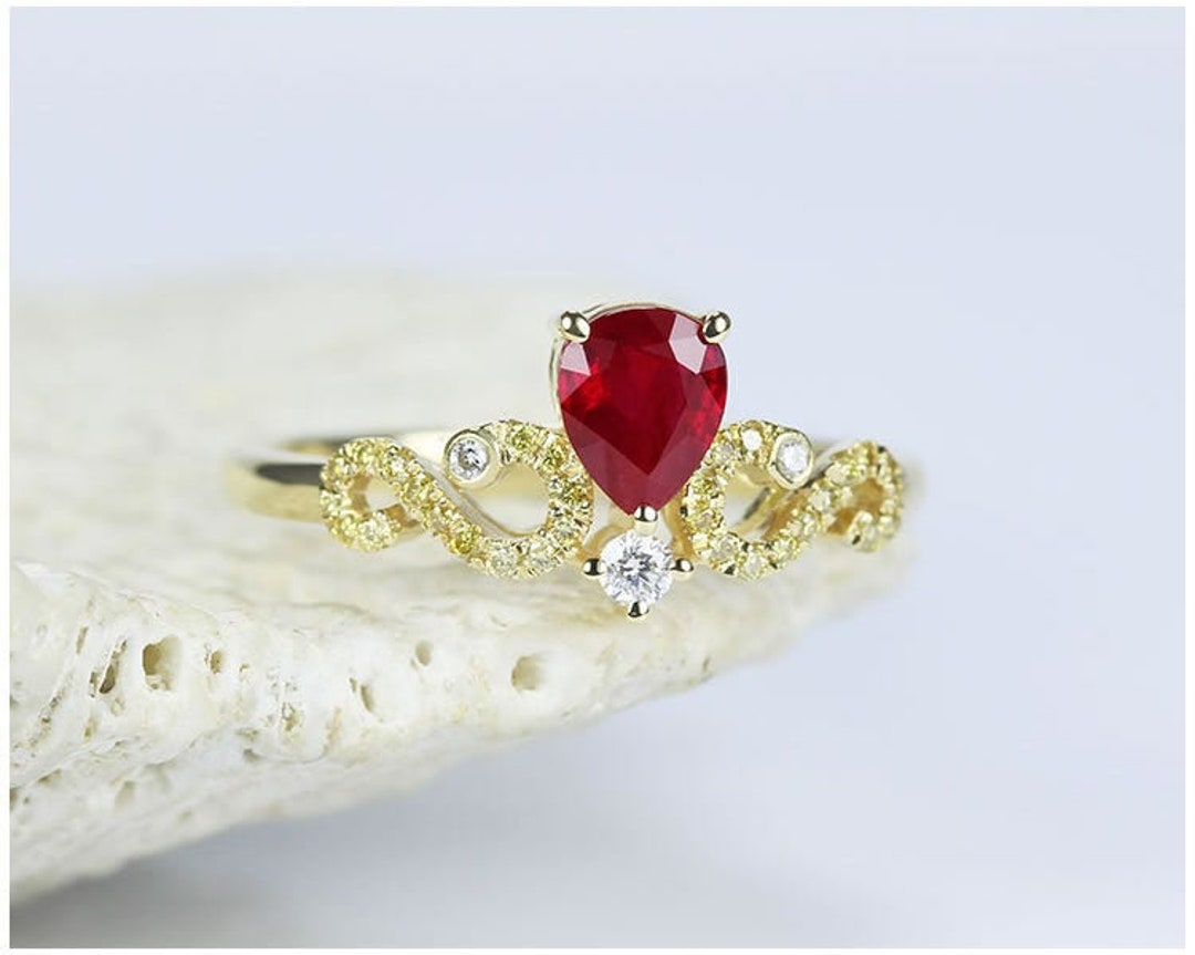 Pear Shape Ruby Engagement Ring 14K Yellow Gold Natural Diamond ...