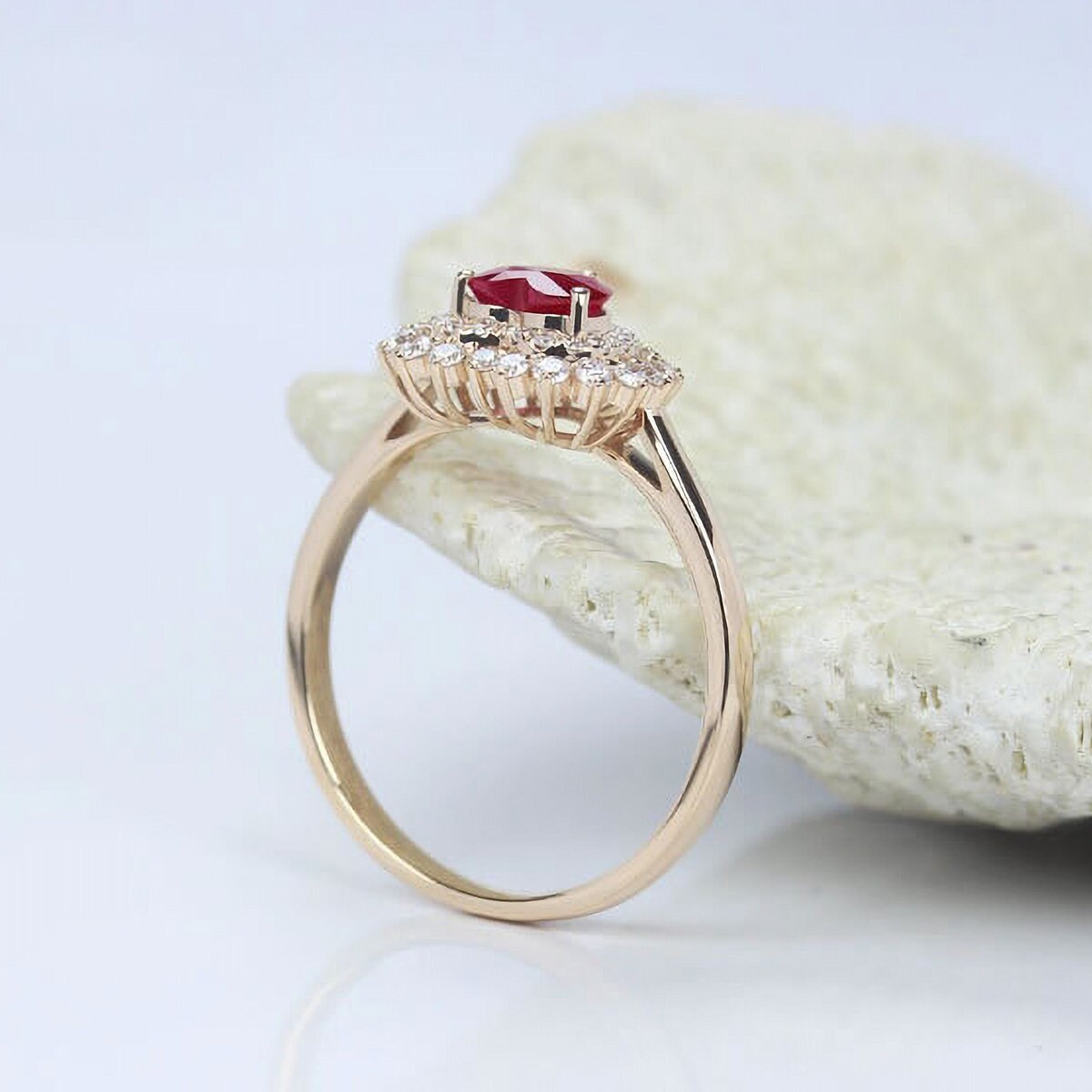 Double Halo Ruby Engagement Ring Diamond Rose Gold Ring Halo Ring ...