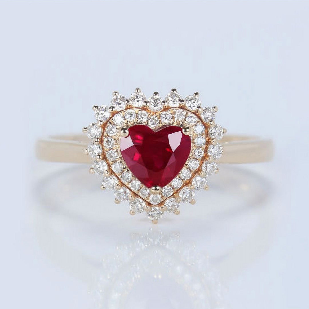 Double Halo Ruby Engagement Ring Diamond Rose Gold Ring Halo Ring ...