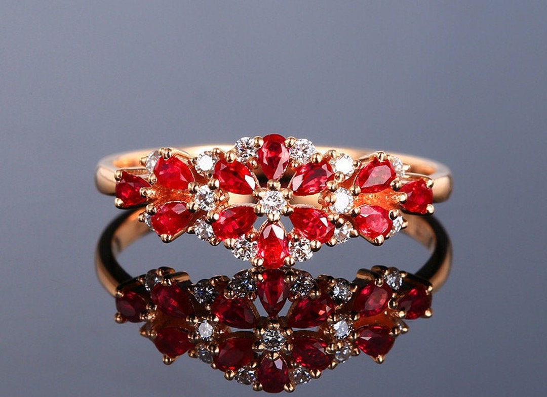 Ruby Engagement Ring Unique Design Natural Ruby Engagement Ring Pear ...