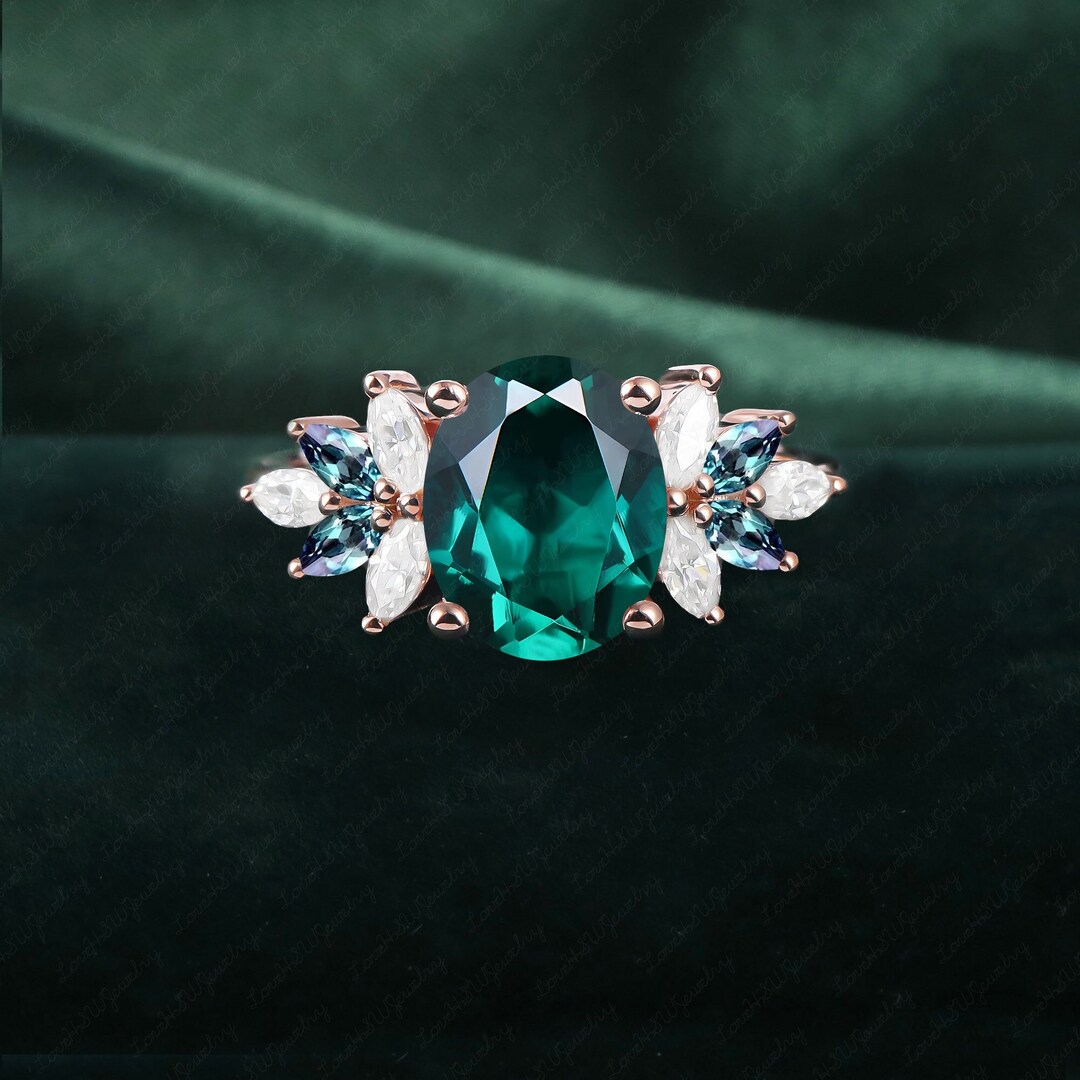 Vintage Emerald Engagement Ring 3CT Oval Cut Engagement Ring Rose Gold ...