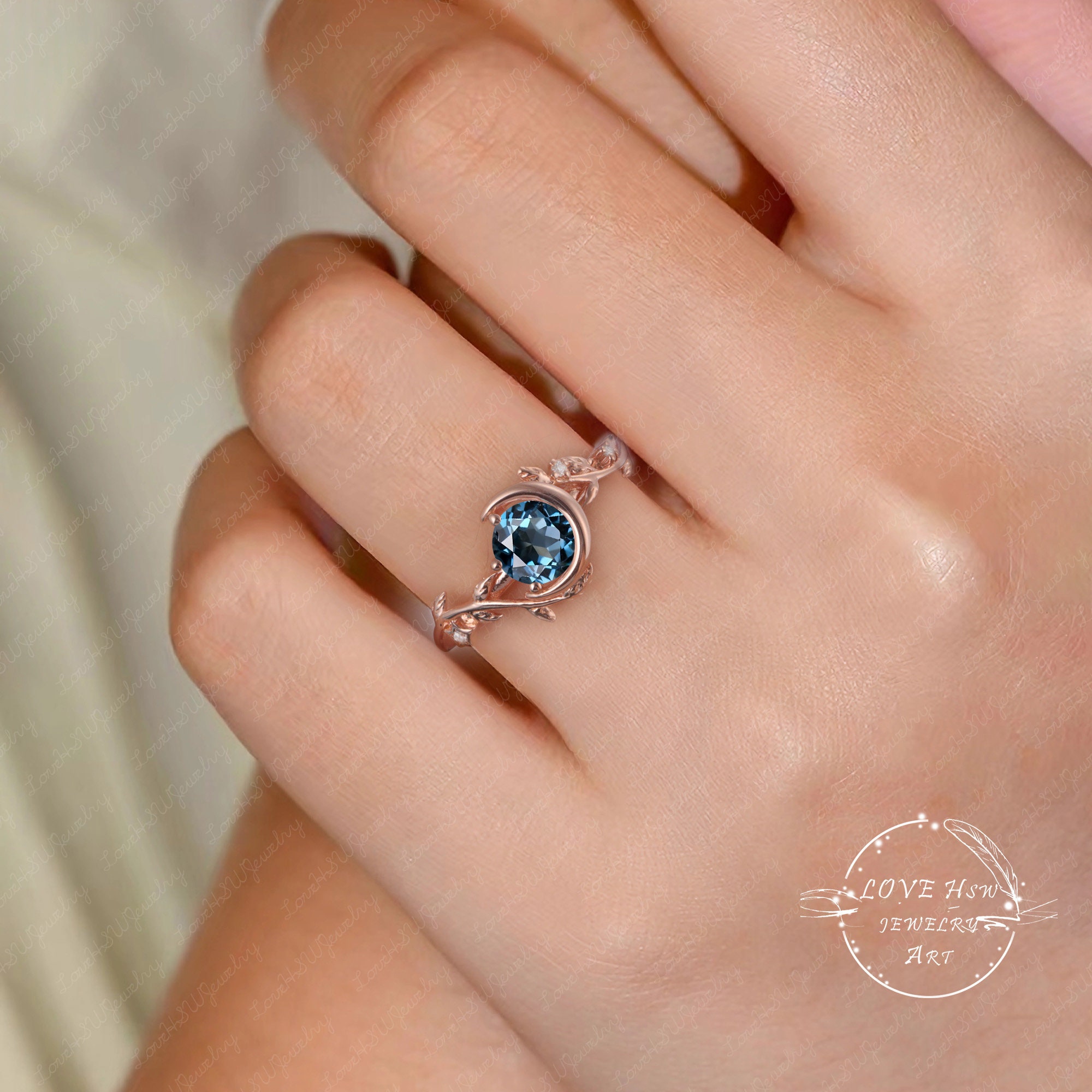 Vintage London Blue Topaz Engagement Ring Nature Inspired Bridal Ring ...