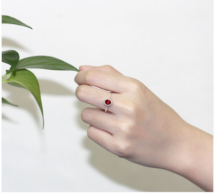 Halo Ruby Engagement Ring Oval Cut Natural Ruby Wedding Ring | Etsy