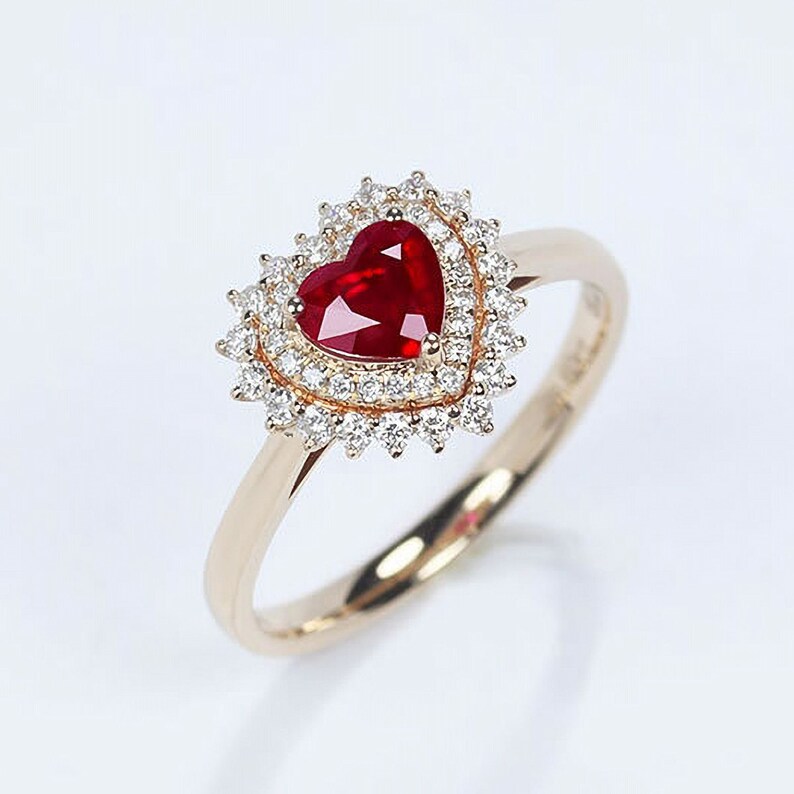 Double Halo Ruby Engagement Ring Diamond Rose Gold Ring Halo | Etsy