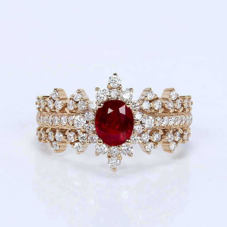 Vintage Natural Red Ruby Diamond Wedding Ring,oval Cut 0.75ct Italian ...