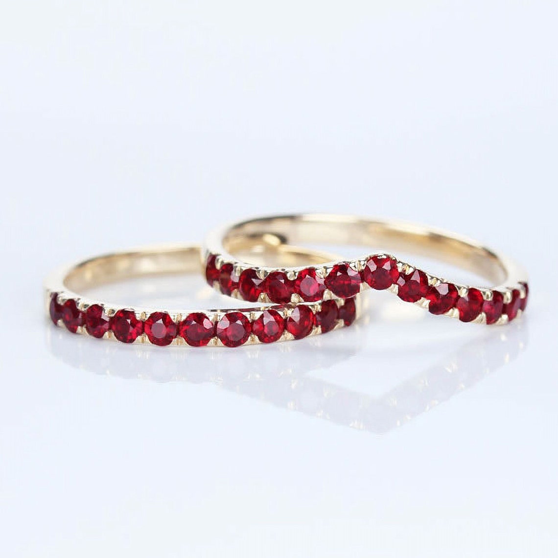 Alternative Wedding Ring Ruby 14k Rose Gold Band Nesting | Etsy