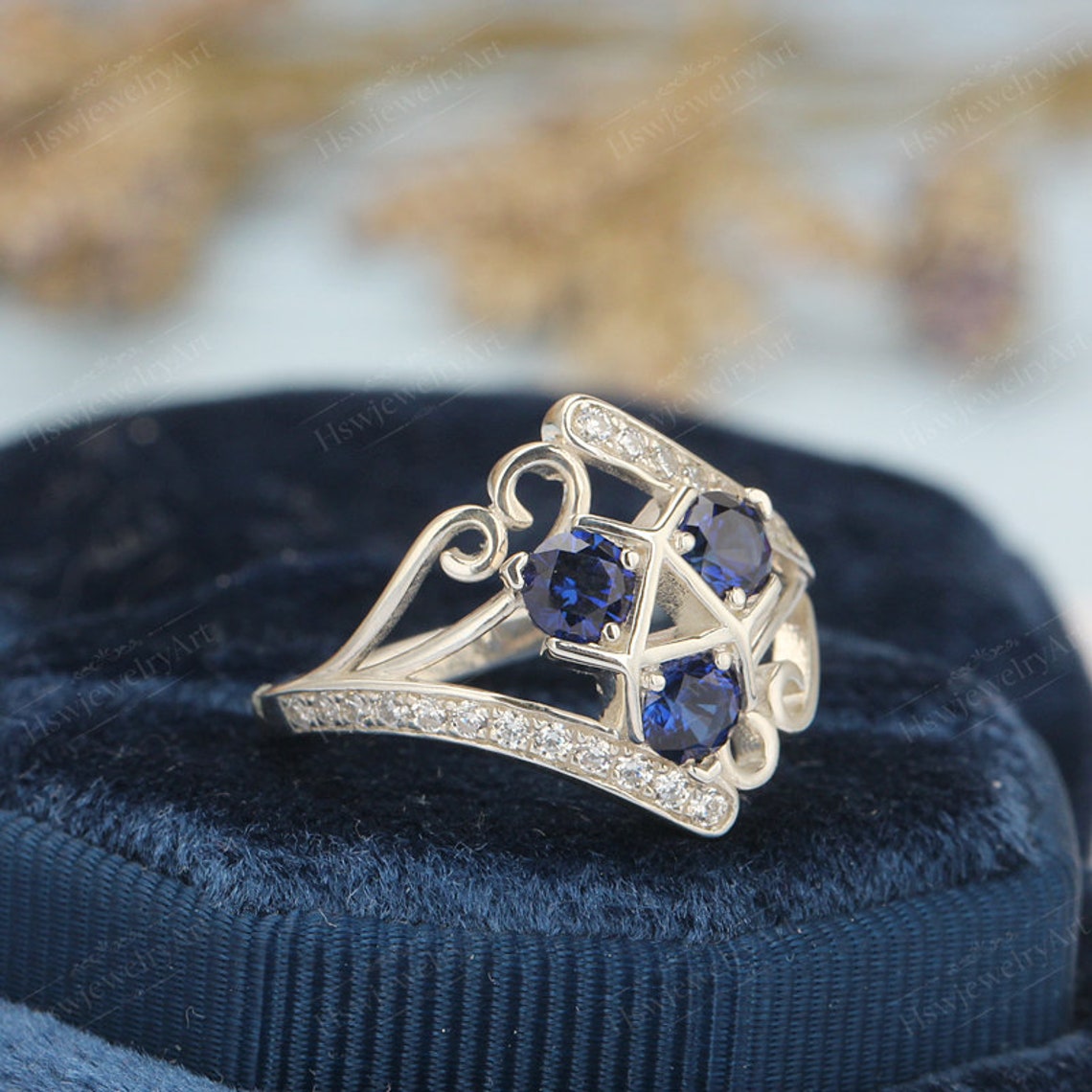 Three Stone Zora's Sapphire Legend of Zelda Engagement | Etsy