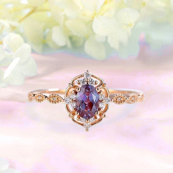 Vintage Alexandrite Engagement Ring Unique Wedding Ring | Etsy