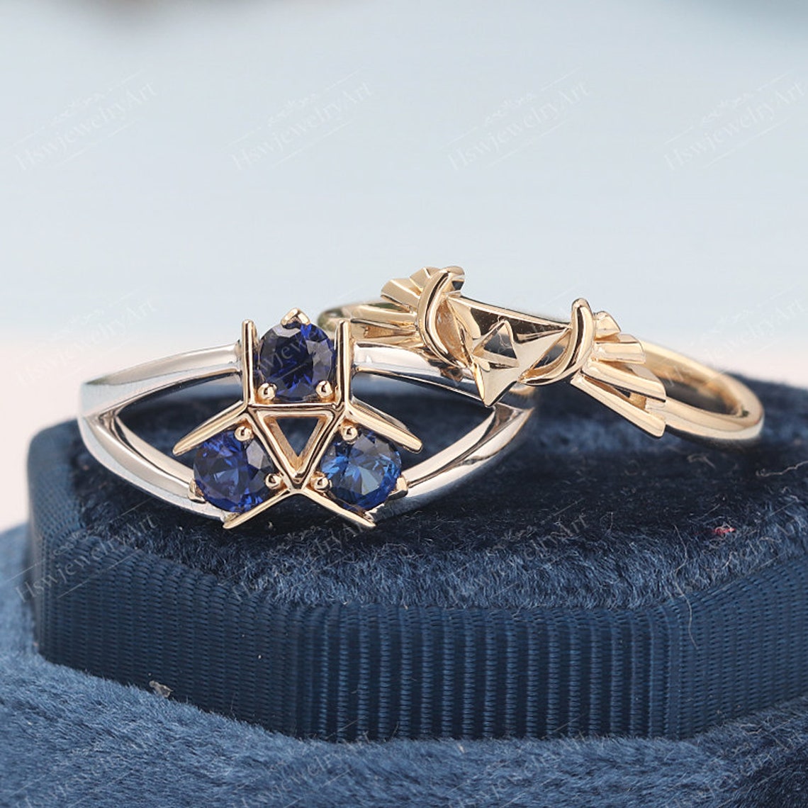 2PCS Zora's Sapphire Spiritual Stone Custom Ring 925 Sterling Silver ...