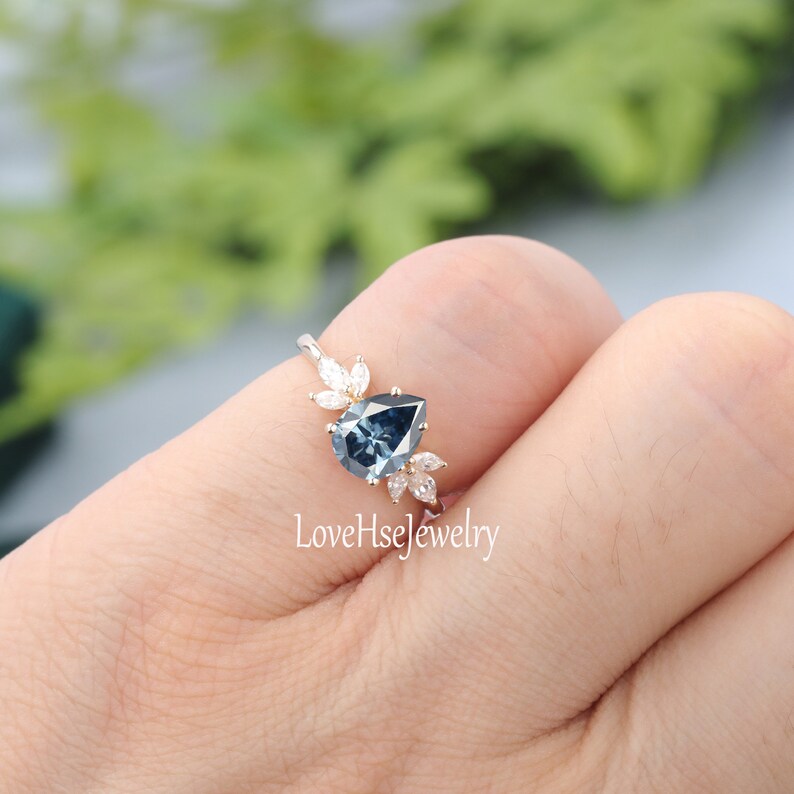 Blue Grey Moissanite Engagement Ring Unique Engagement Ring | Etsy