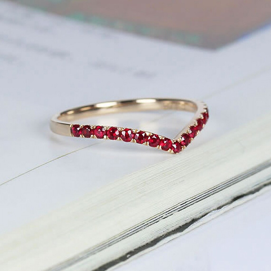 Alternative Wedding Ring Ruby 14k Rose Gold Band Nesting | Etsy