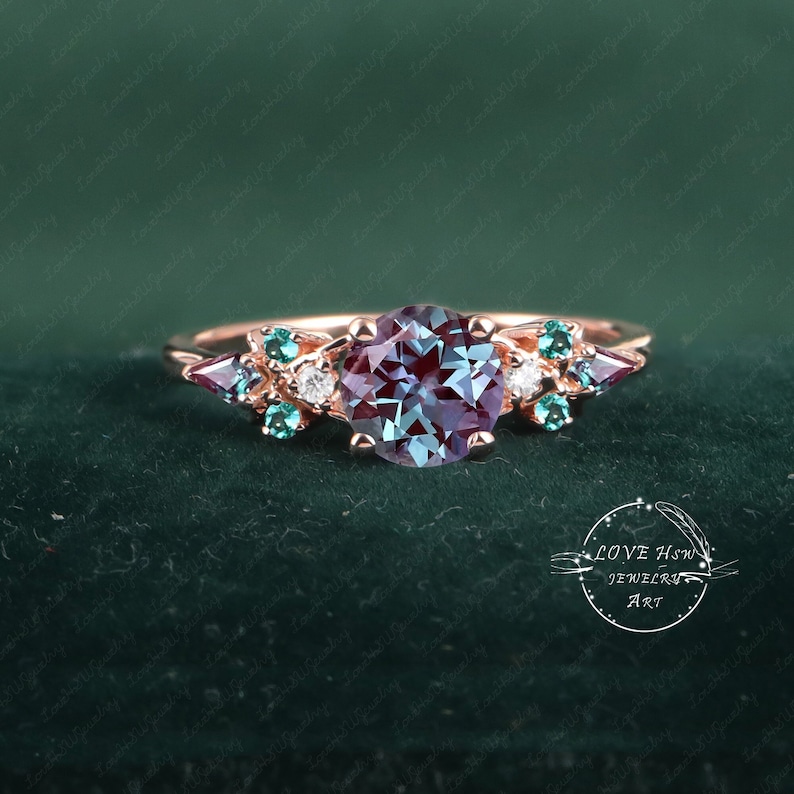 Vintage Alexandrite Engagement Ring Promise Ring Hexagon Cut Rose Gold ...