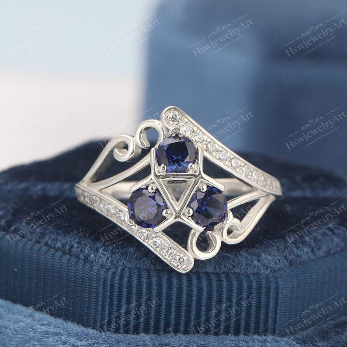 Three Stone Zora's Sapphire Legend of Zelda Engagement | Etsy