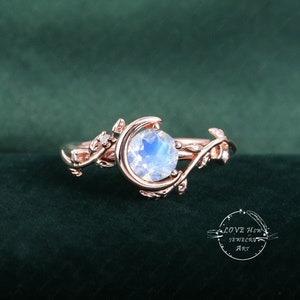 Vintage Natural Moonstone Engagement Ring Set Nature Inspired Bridal ...