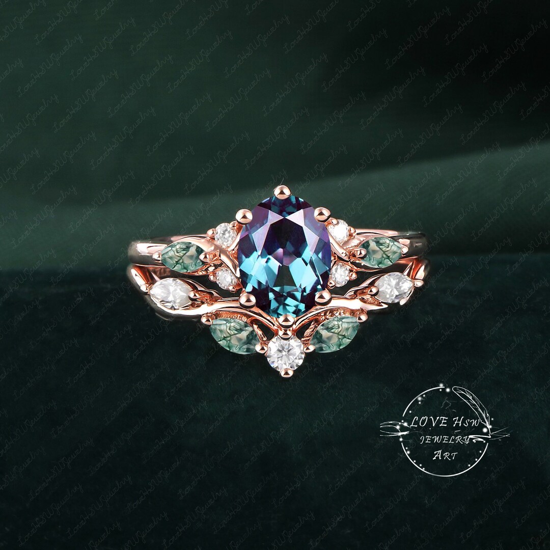 Vintage Oval Alexandrite Engagement Ring Set Bridal Sets Women Rose ...