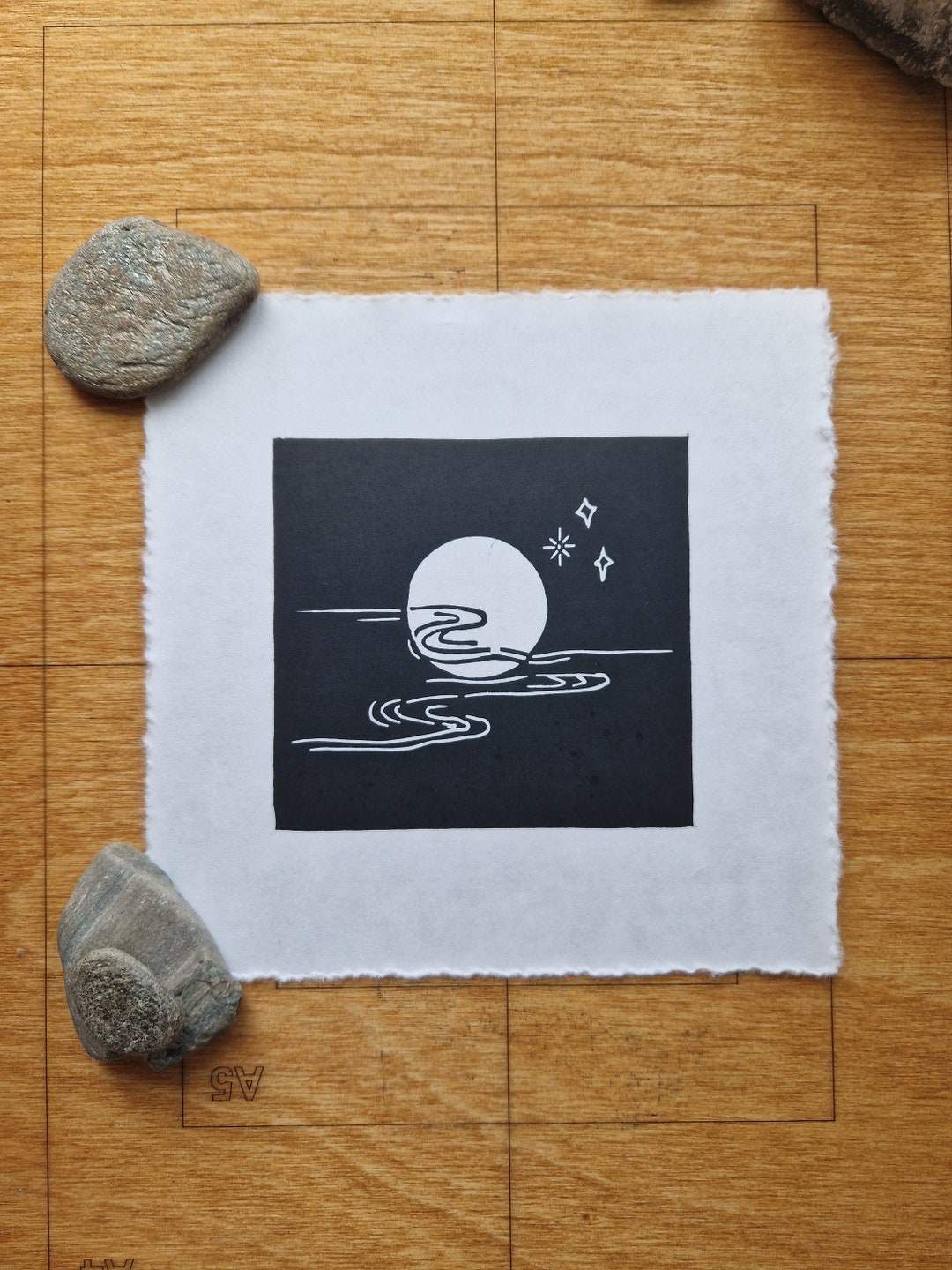 Full Moon Lino Print - Etsy