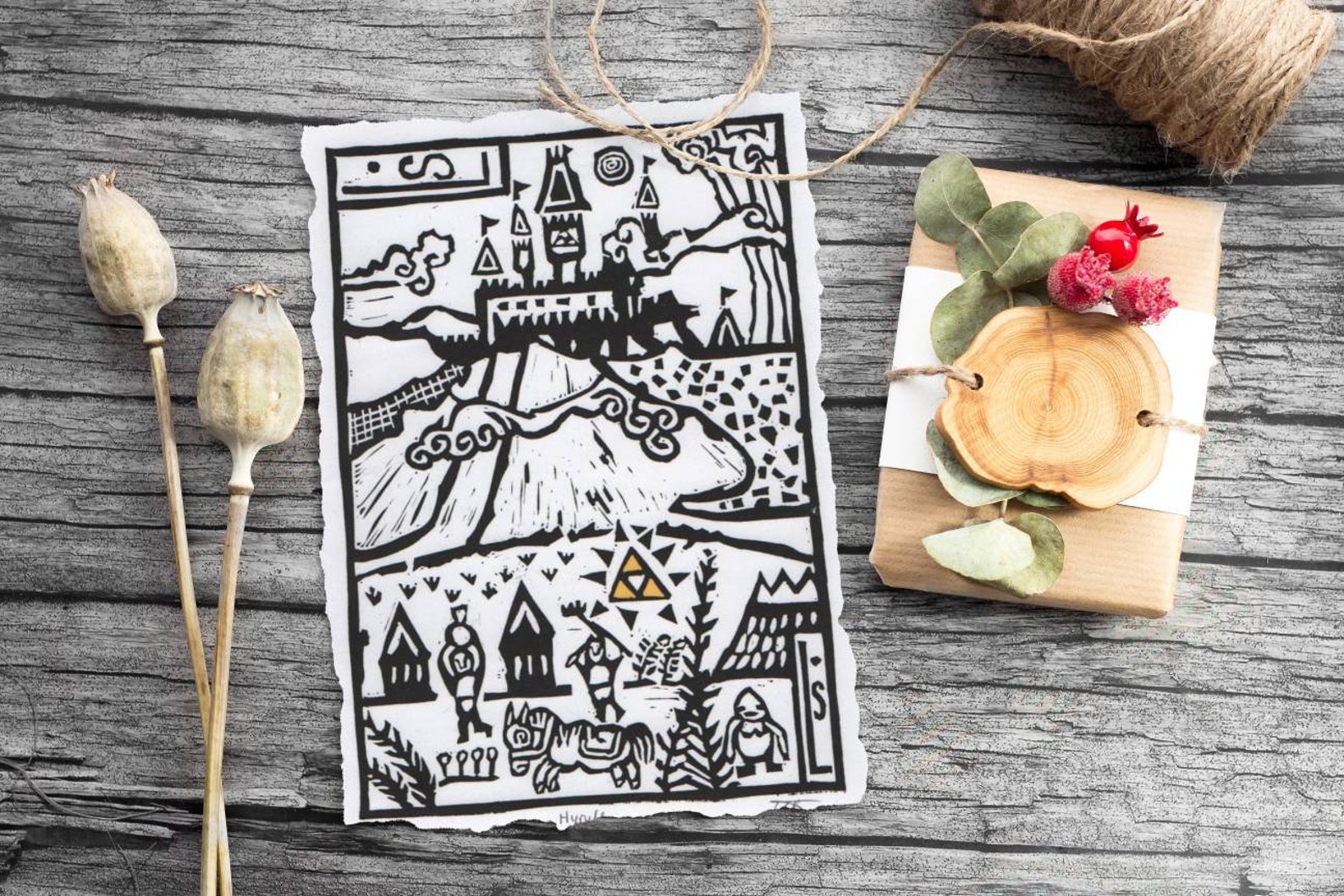 Zelda Inspired Lino Print Hyrule - Etsy